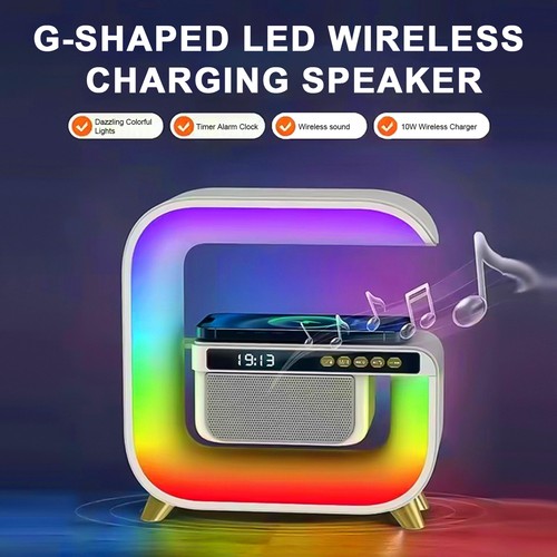 Speaker System with Clock Alarm G-shaped Led Wireless Charging Multi ...