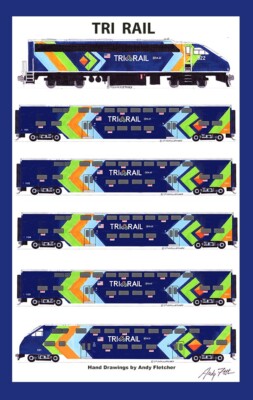 Tri-Rail Miami Commuter Train 12"x18" matted poster Andy Fletcher ...