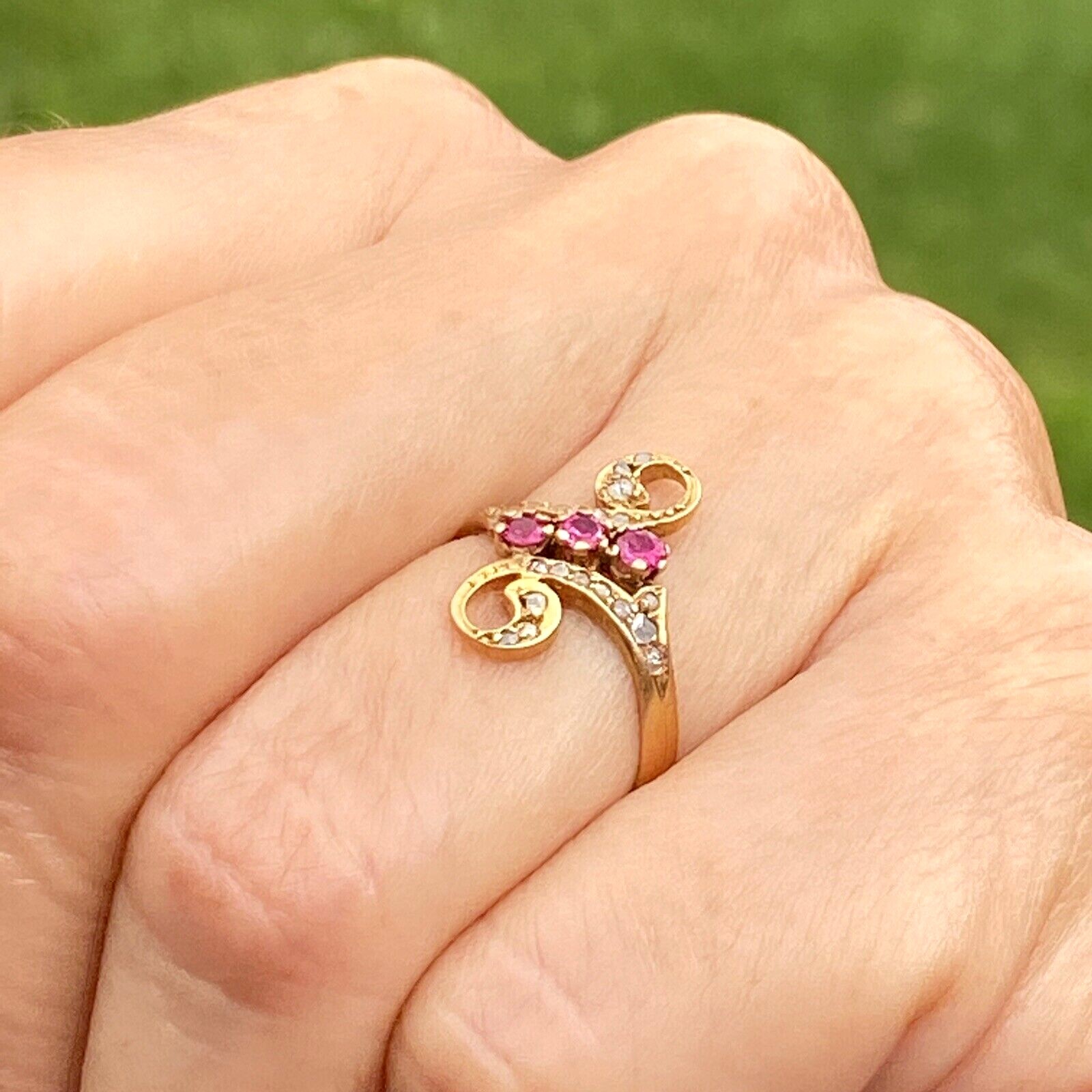 Antique Victorian Vintage Rose-Cut Diamond Ruby Scroll Climber Ring ...