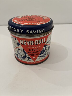 Vintage Never Dull Magic Wadding Polish Metal Can Advertising Tin ...