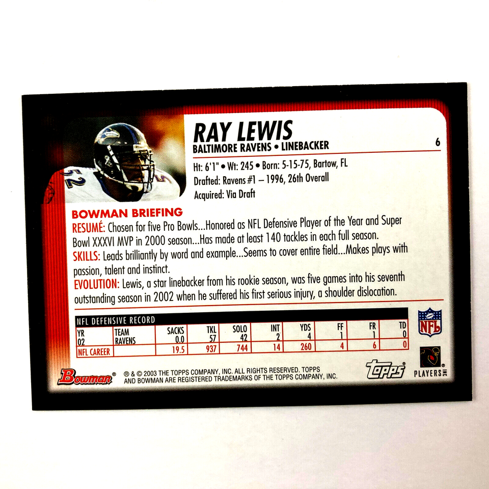 Ray Lewis 2003 Bowman Card #6 NFL Baltimore Ravens | eBay