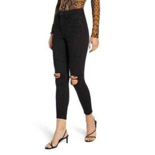 TOPSHOP Jamie Black Skinny Jeans High Rise Stretch Denim Ripped SZ 34 ...