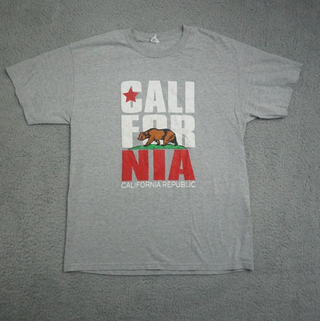 California Republic Shirt Mens Gray Red Bear Logo Casual Short Sleeve ...
