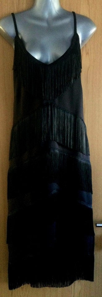 BLACK FRINGE FLAPPER FANCY DRESS ADULT CHARLESTON COSTUME 1920'S 1930'S ...
