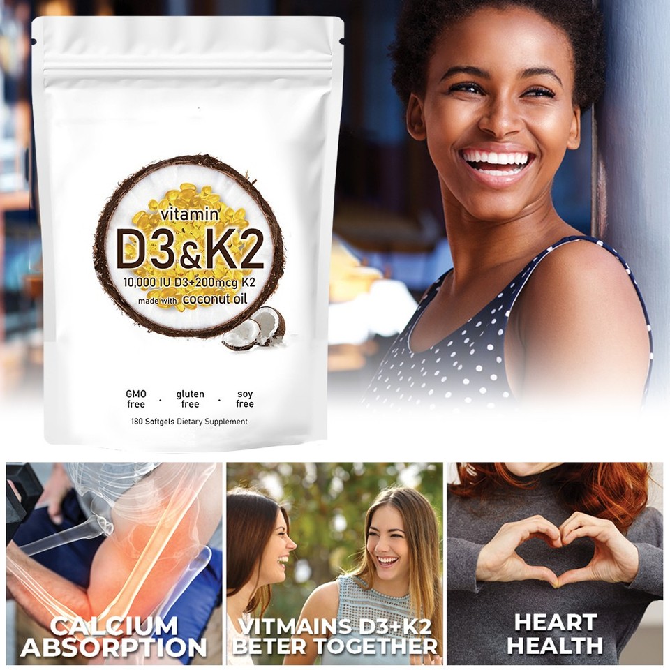 Vitamin D3 10000 IU K2 (MK-7) 200 MCG, D3+K2 180 Coconut Oil Soft Capsules | eBay UK