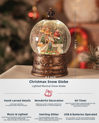Snow Globe Christmas Musical Elk Lighted Christmas Decorations Snow ...