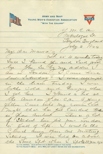 1924 YMCA Letter London to Montague MA British Empire Exhibition WS ...