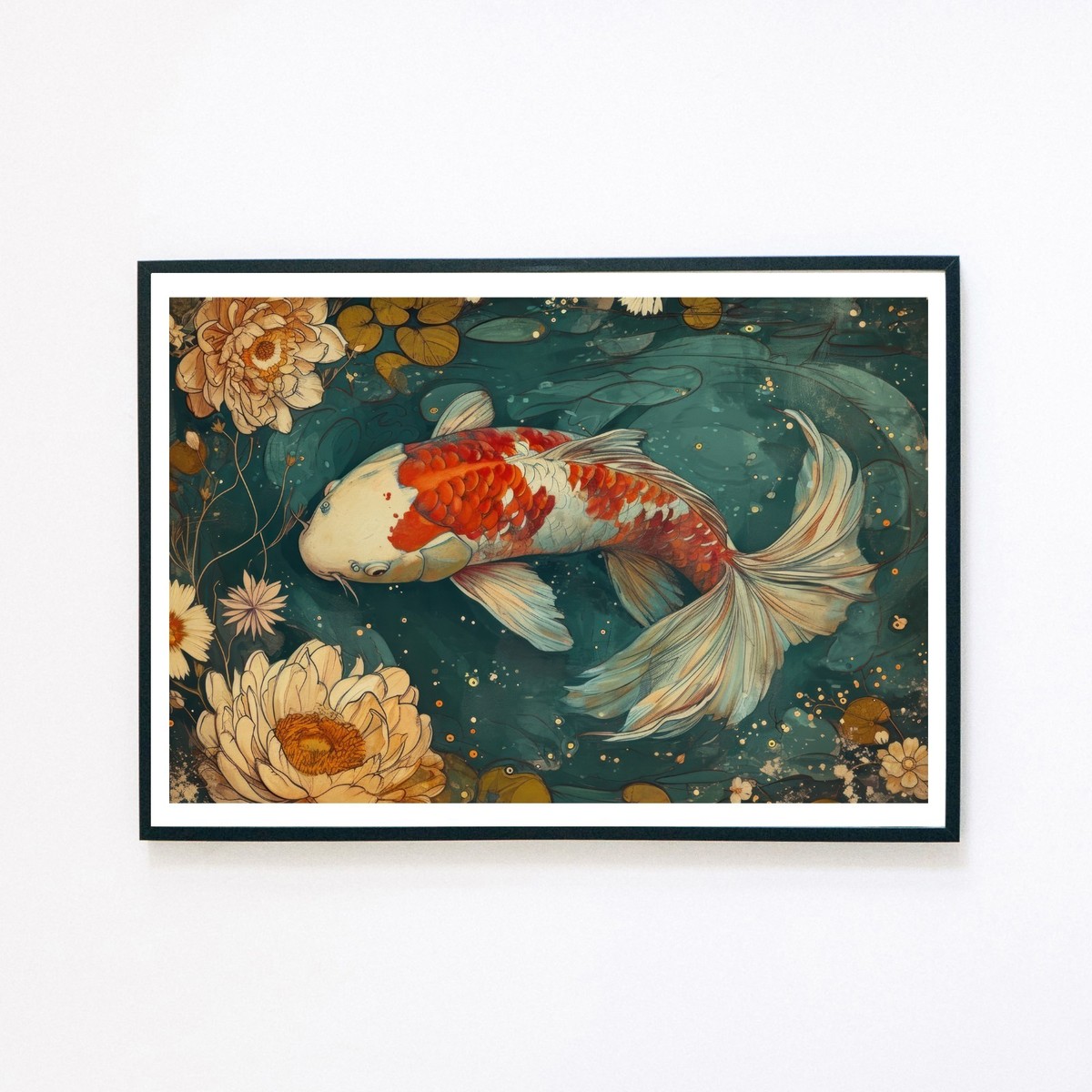 Japanese Koi Pond Watercolor Koi Art, Koi Painting, Japanese Art