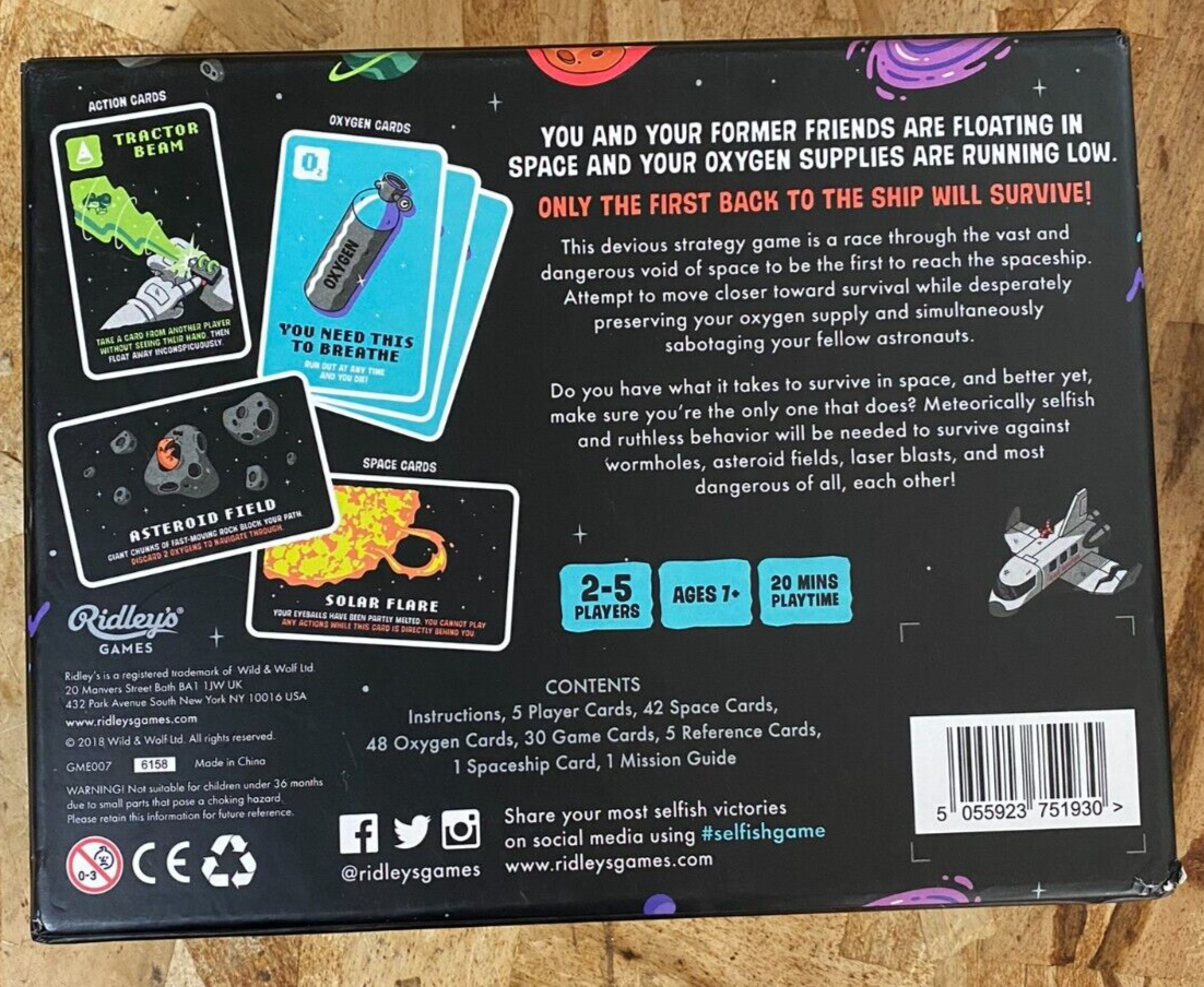 Selfish - Space Edition Card Game - 2021 Ridley's Games - Certified ...