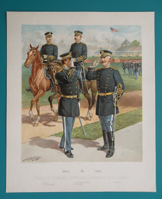 US ARMY UNIFORMS Infantry Officers Horses Full Dress - 1908 COLOR Print ...