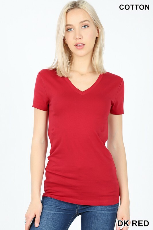 Women's V-Neck Basic Cotton Short Sleeve T-Shirt Soft Stretch Plain Top ...