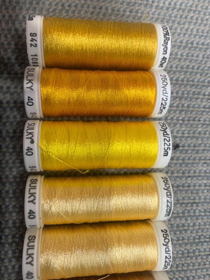 Lot of 10 (Sunset Yellow/Golds) Colors) Sulky Rayon Thread 40wt 250yd ...