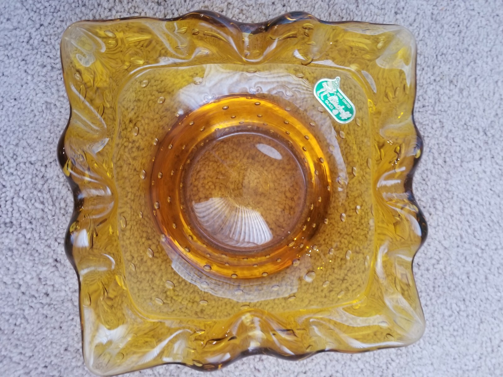 Vintage Bischoff Amber Hand Blown Bubble Glass Ashtray Mid Century ...