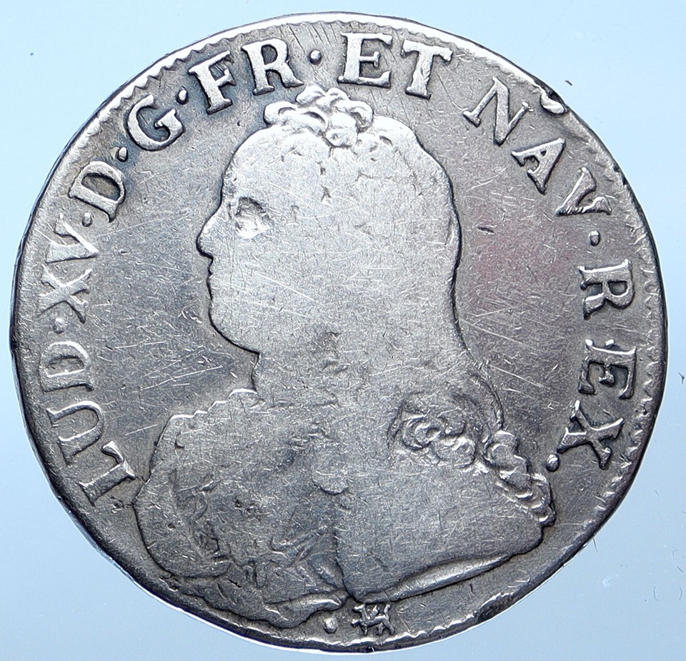 1733 H FRANCE King LOUIS XV French Antique Silver 1 Ecu 120 Sols Coin ...