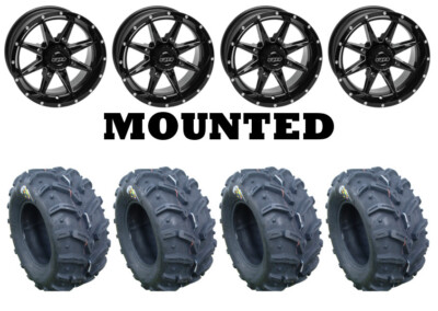 Kit 4 Deestone Swamp Witch Tires 30x9-14 on Quadboss Slicer Gloss Black ...