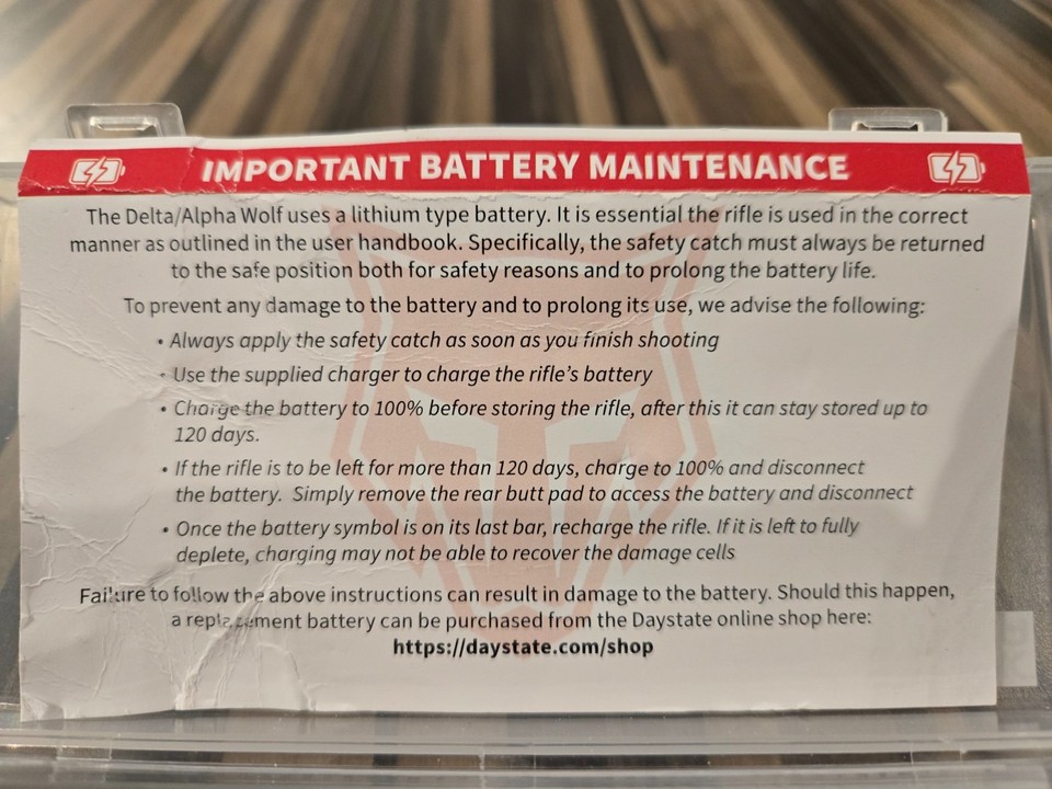 Daystate Alpha wolf, Delta wolf, Red wolf battery and charger new boxed ...