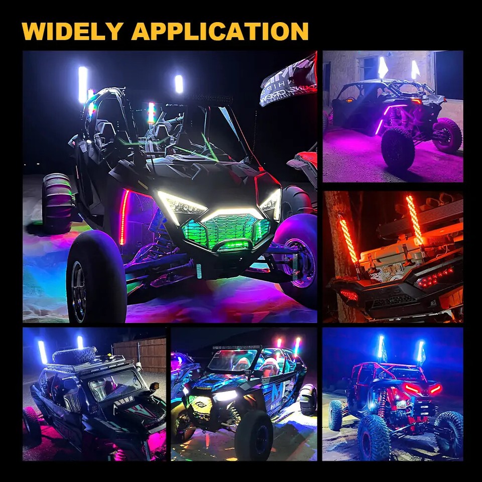 2FT Fat LED Whip APP Control Antena RGB Quick Release Whip Light | UTV ...