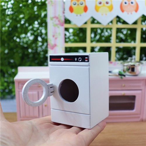 1:12 Scale Doll House Miniatures White Washing Machine Wooden Washer ...
