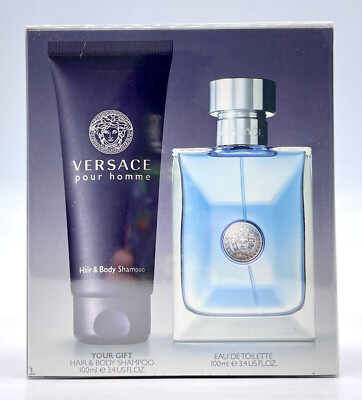 Versace Pour Homme Men 2pc Set 3.4 oz Edt Spray & 3.4 oz Body Shampoo ...