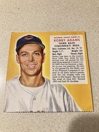 Bobby Adams Cincinnati Reds 1953 Red Man Tobacco Baseball Card No Tab ...