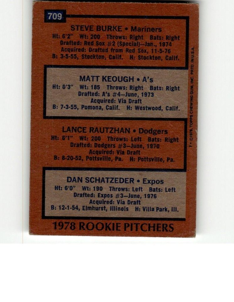 1978 ROOKIE PITCHERS CARD #709 B3R3S101P80 FREE SHIPPING | eBay