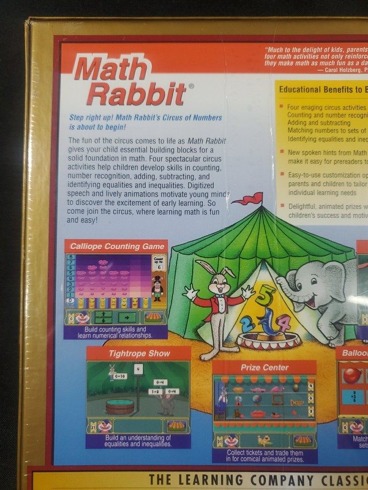 Math Rabbit The Learning Company PC CDROM Windows 95 3.1 Macintosh 1997 ...