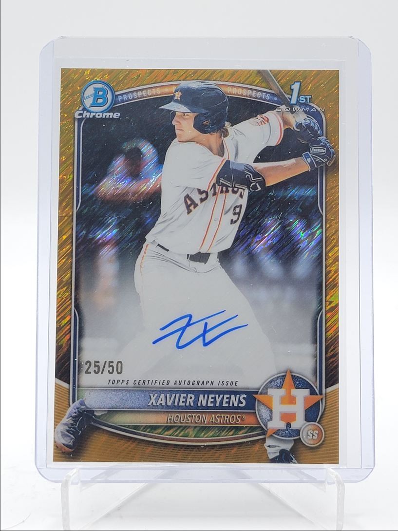 XAVIER NEYENS 2025 BOWMAN CHROME DRAFT 1ST GOLD SHIMMER AUTO /50 Q3855 ...
