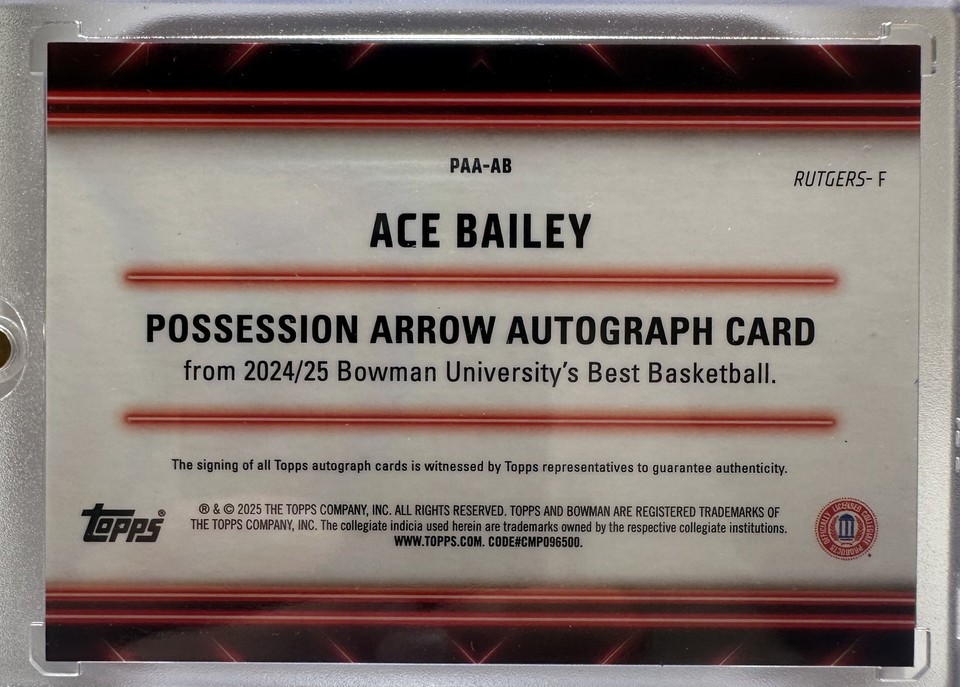 2024-25 Bowman U Best Ace Bailey Green Possession Arrow Auto /99 Rookie ...