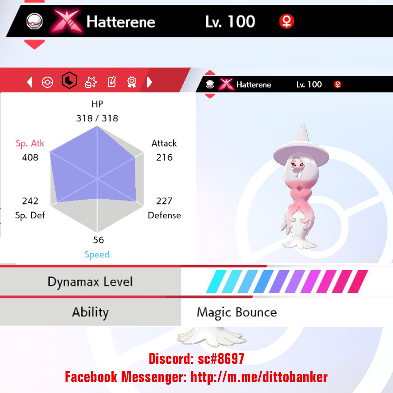 Pokemon Sword/Shield 6IV ULTRA SHINY Hatterene / Life Orb (Quiet) GMAX ...