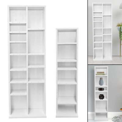 White Media Storage Shelf Rack Unit Video Wood Bookcase Display ...
