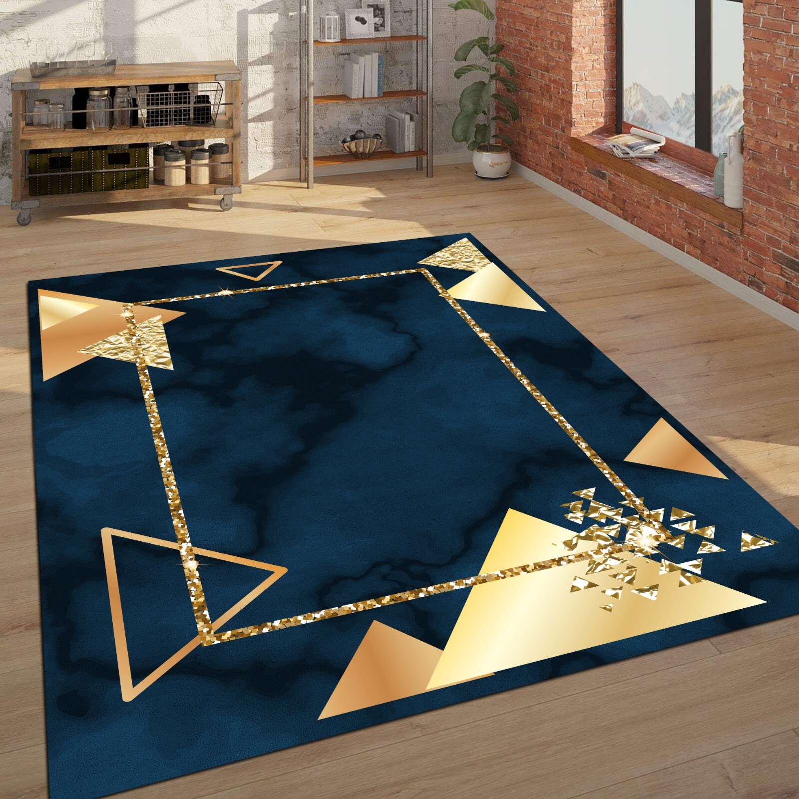 Blue and Gold Marble Texture Rug, Luxury Home Decor, Modern Rug ...