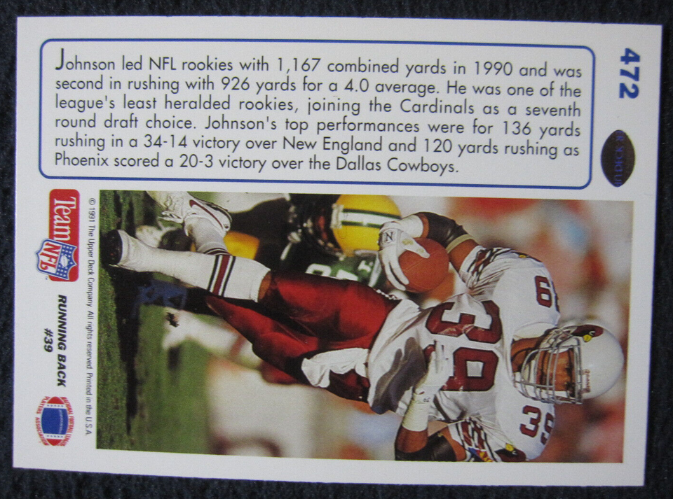 Johnny Johnson Phoenix Cardinals Team MVP Upper Deck 1991 NFL | eBay