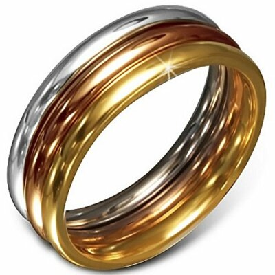 Stainless Steel Three Gold-Tone Stacking Polished Ring Band Set, 3 mm ...