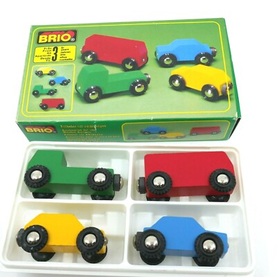Vintage BRIO 33320 Rare Cars Rimmed wheels Wooden Railway accessories ...