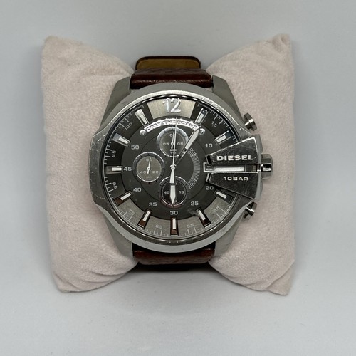 Diesel Mega Chief DZ4290 Men's Brown Leather Strap Analog Dial Wrist ...