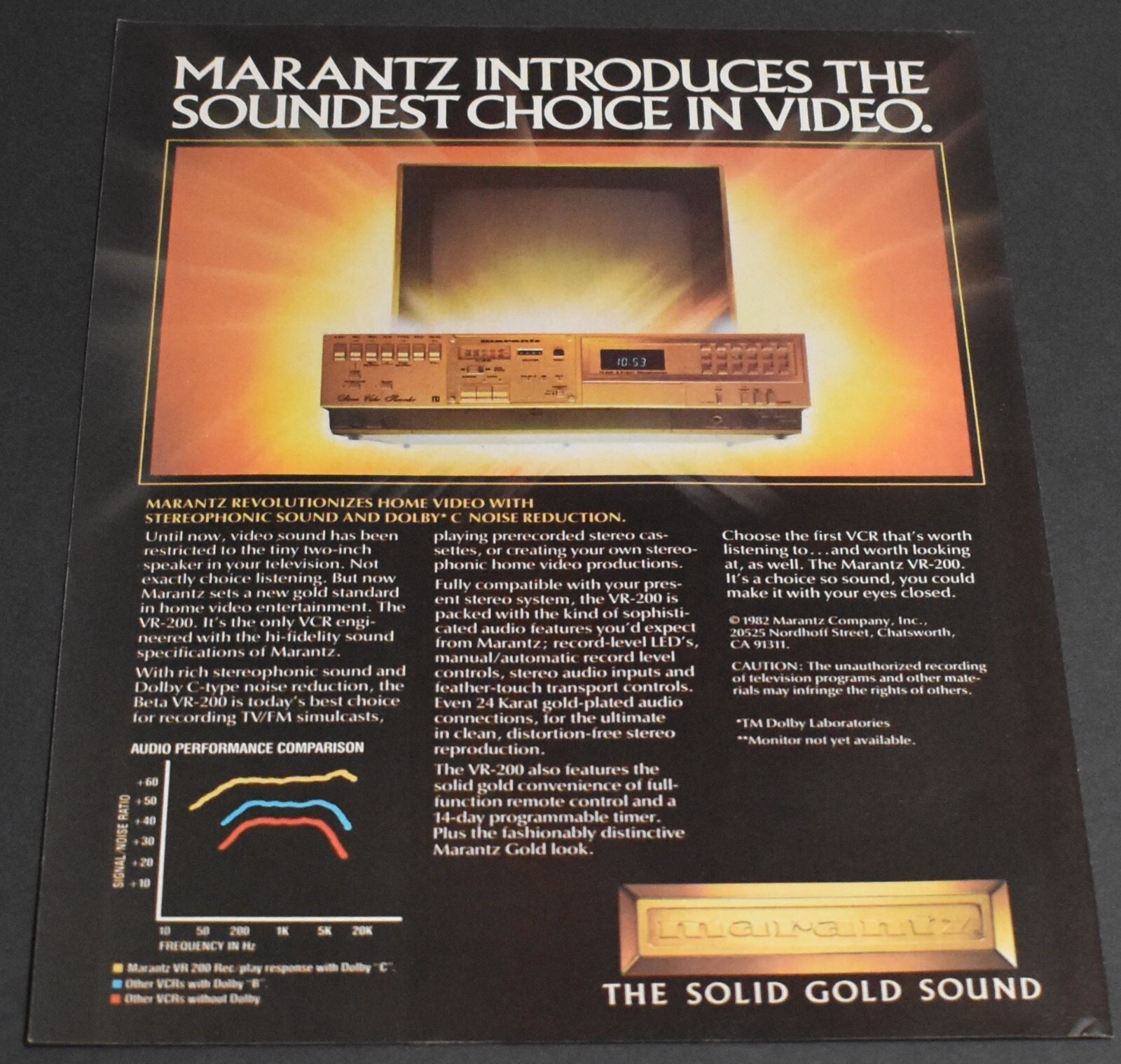 1982 Print Ad Marantz introduces the Soundest Choice in Video Solid ...