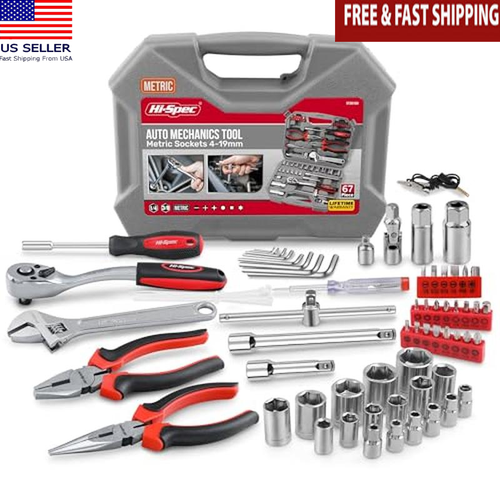 67 Piece Metric Mechanic Tool Set Pliers Screwdrivers Socket Kit Auto ...