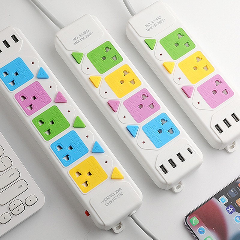 3/4/5 Gang Way Extension Lead with 4 USB Cable Electric Plug Socket UK ...