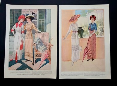 Vintage Paris Fashion pages 1912 Lot of 2 Edwardian Titanic Era Dresses ...