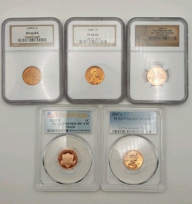 5 Coin Collection Lot Lincoln Cents Graded NGC And Pcgs Certified Slabs ...