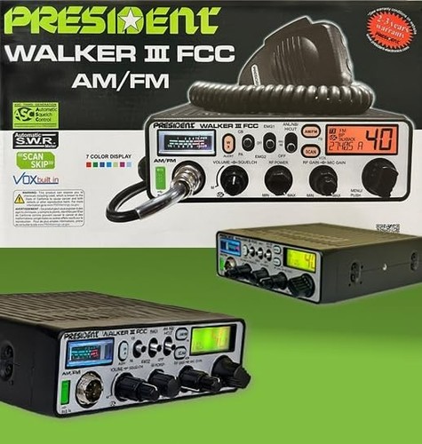 President Walker III FCC AM/FM 40 Channels CB Radio, 7color LCD Display ...