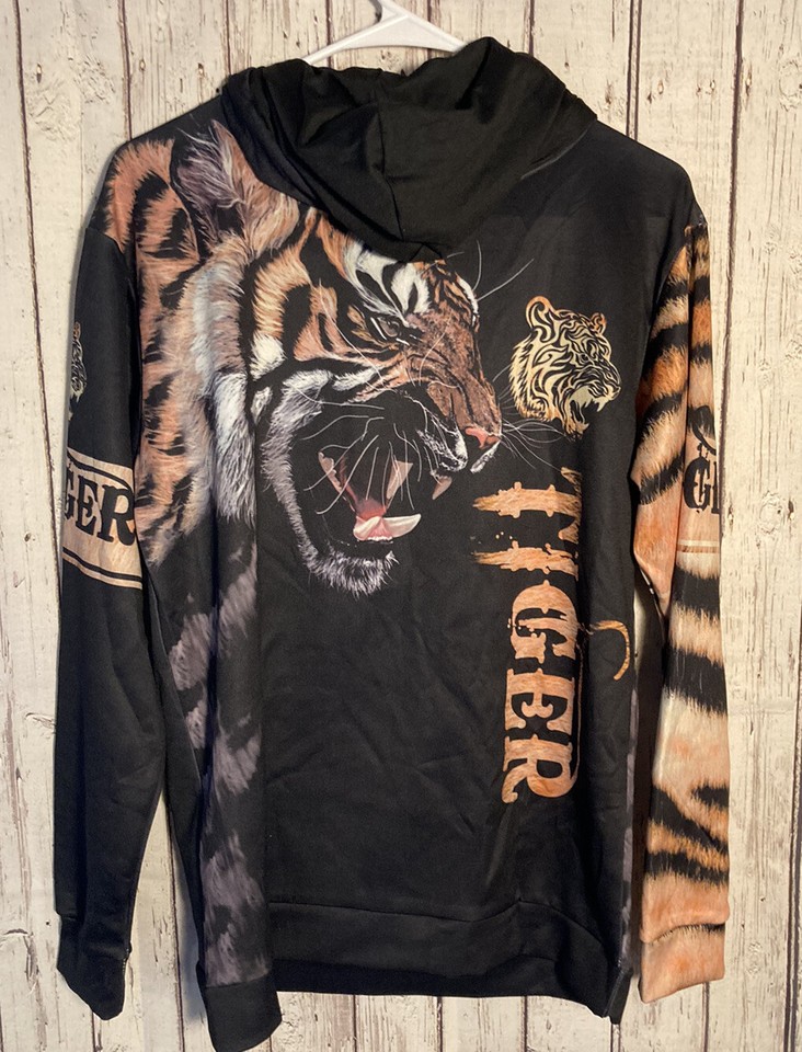 Tiger Design Pullover Hoodie Sweater Mens Women’s Urban Size Medium New ...