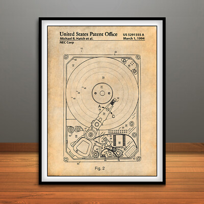 1994 NEC Computer Hard Drive Patent Print, Vintage Blueprint Wall Art ...