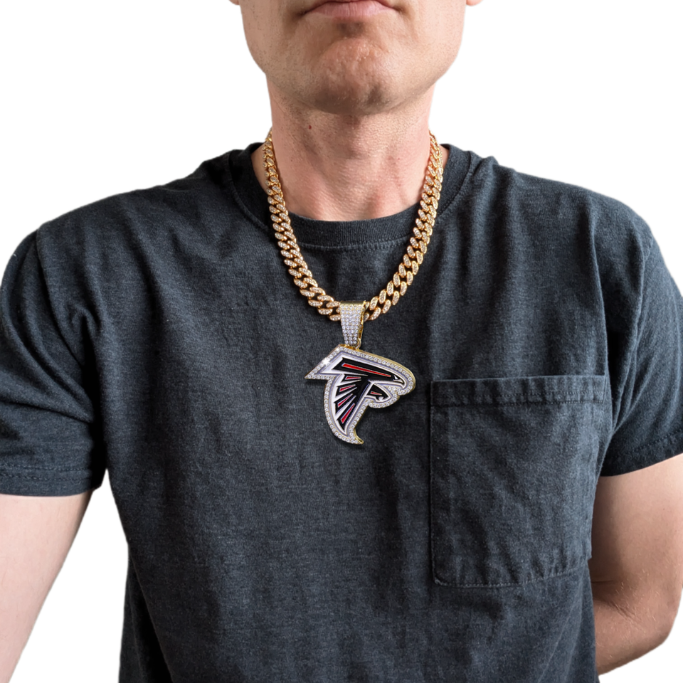 ATLANTA FALCONS GEM NECKLACE Gold NFL Team Bling Hip Hop Pendant & 20 ...