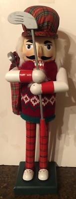 Nutcracker GOLFER Wooden Golf Clubs PLAID Outfit Hat 14” Christmas ...