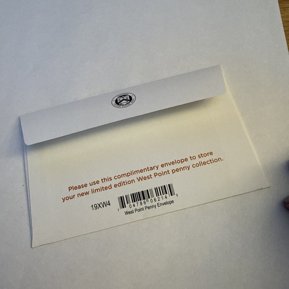 2019 W Reverse Proof Penny Lincoln Cent in OGP Envelope COA West Point ...