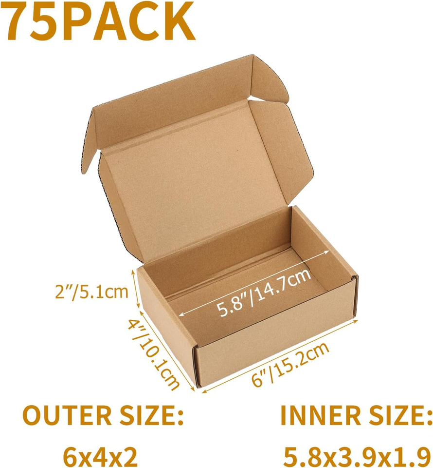 6X4X2 Inch Shipping Boxes 75 Pack Brown, Tab Lock Tuck Top Mailer Boxes ...