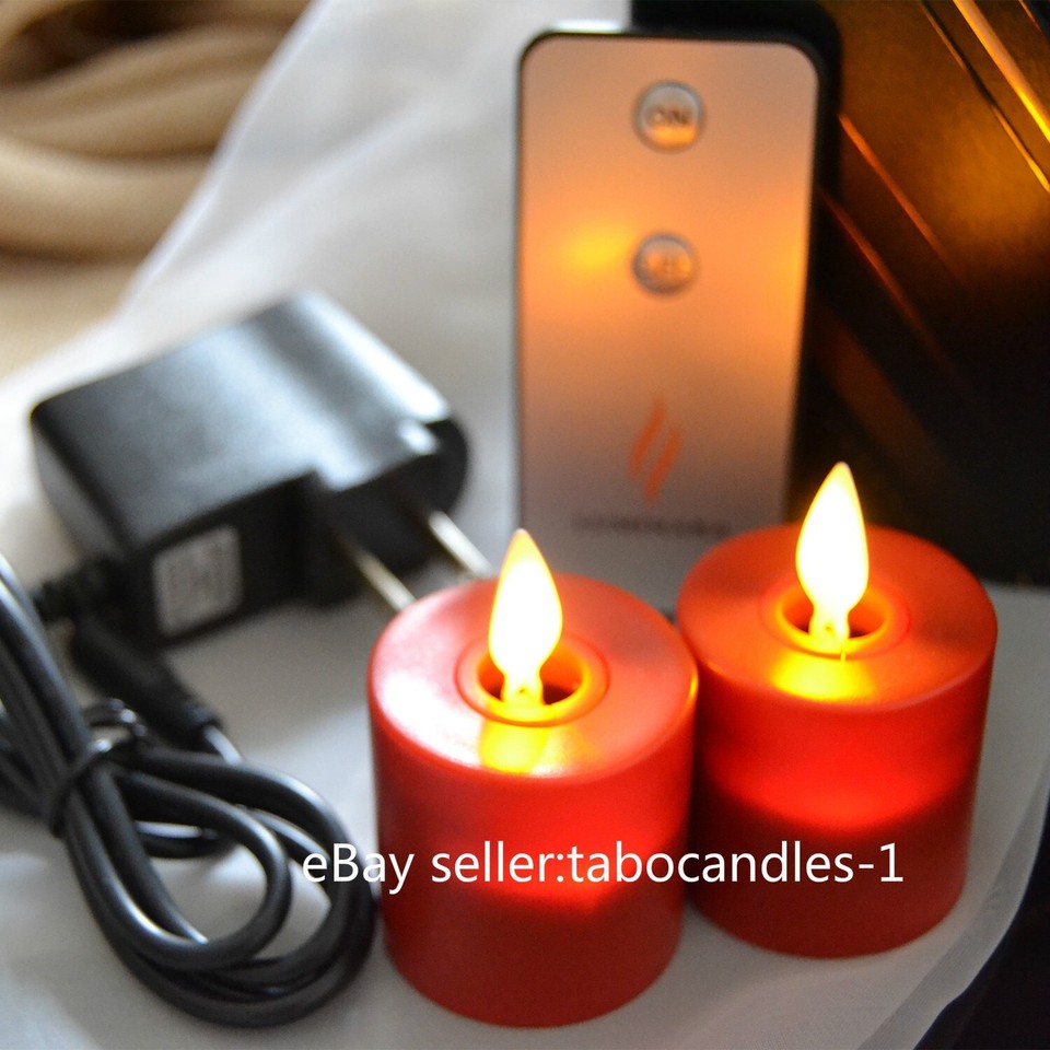 Luminara Flameless Red Rechargeable Tea Light Candles with Remote/timer ...