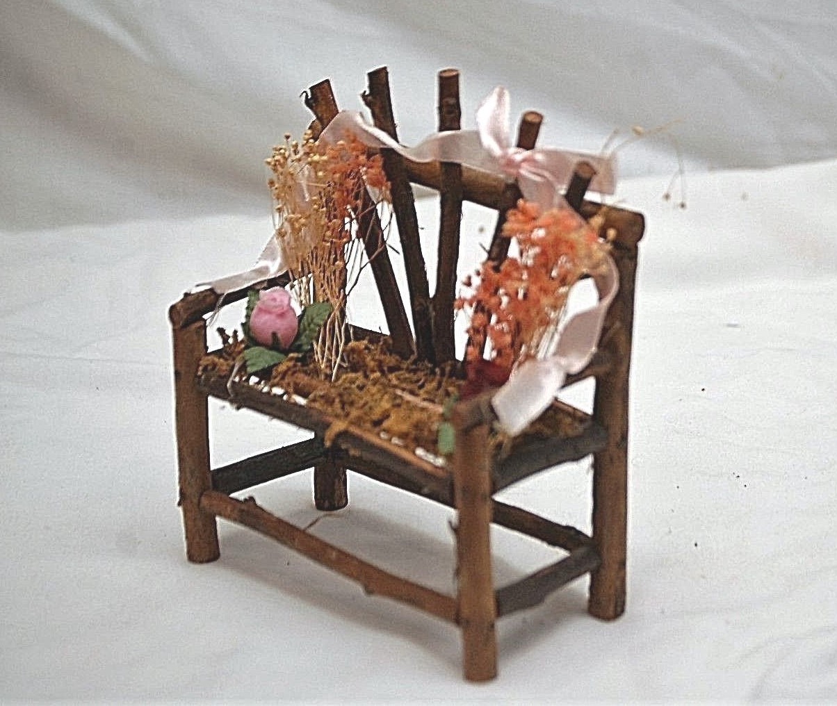 Classic Style Miniature Rustic Willow Wooden Bench Bear Doll House ...