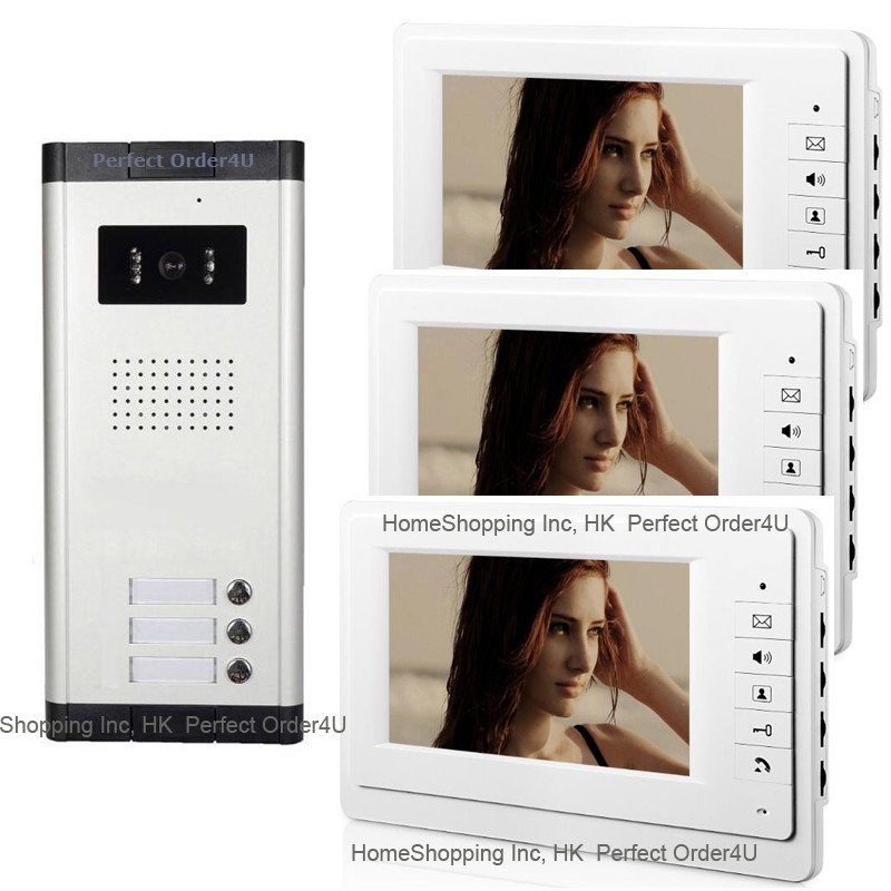 APARTMENT 3-UNIT WIRED 7" LCD VIDEO DOOR PHONE INTERCOM SYSTEM DOOR ...